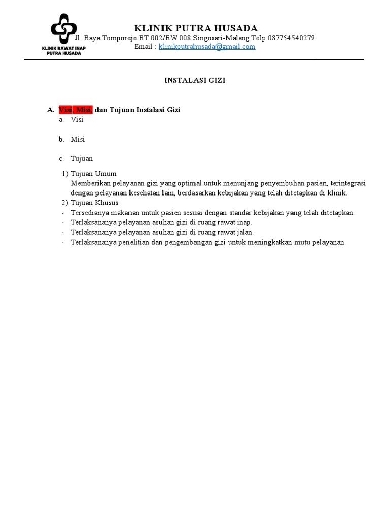 Layanan Gizi Klinik Putra Husada | PDF