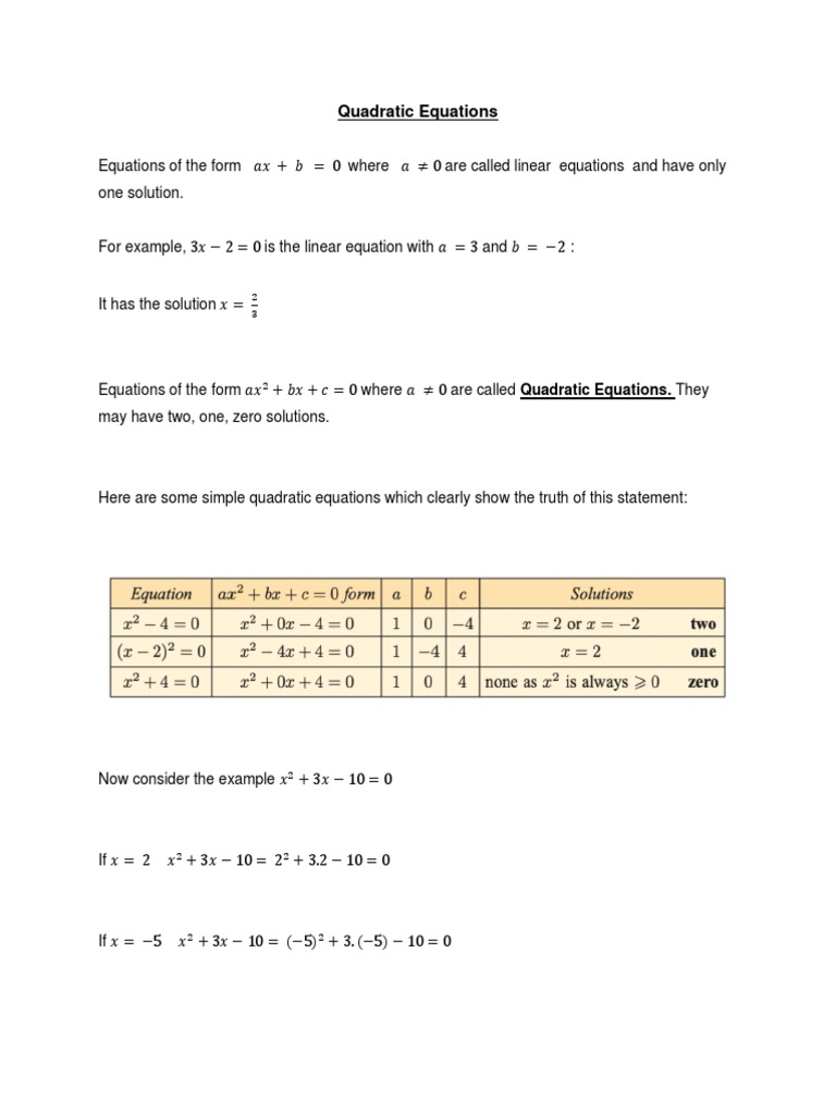 Quadratic Equations Lecture Note - 1 | PDF | Quadratic Equation | Equations
