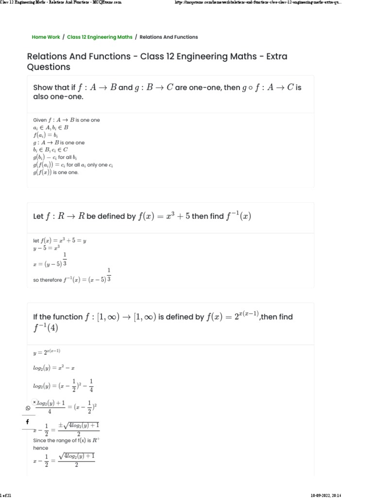 Class 12 Engineering Maths - Relations and Functions | PDF | Function (Mathematics ...