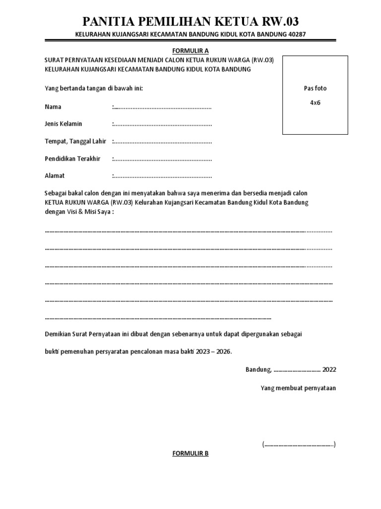 Formulir Pendaftaran Ketua RW 03 | PDF