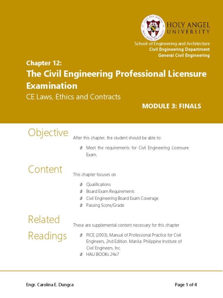 MODULE 3-CHAPTER 12 The Civil Engineering Professional Licensure Examination | PDF | Civil ...
