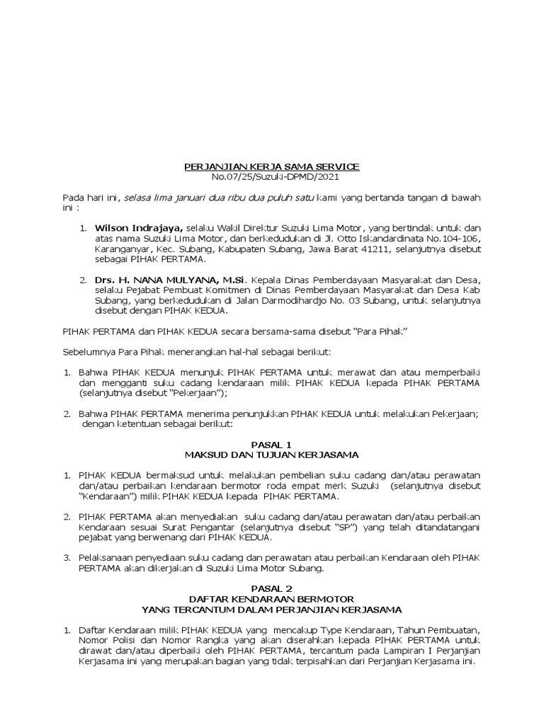 Draft Servis Mobil Suzuki 2021 | PDF