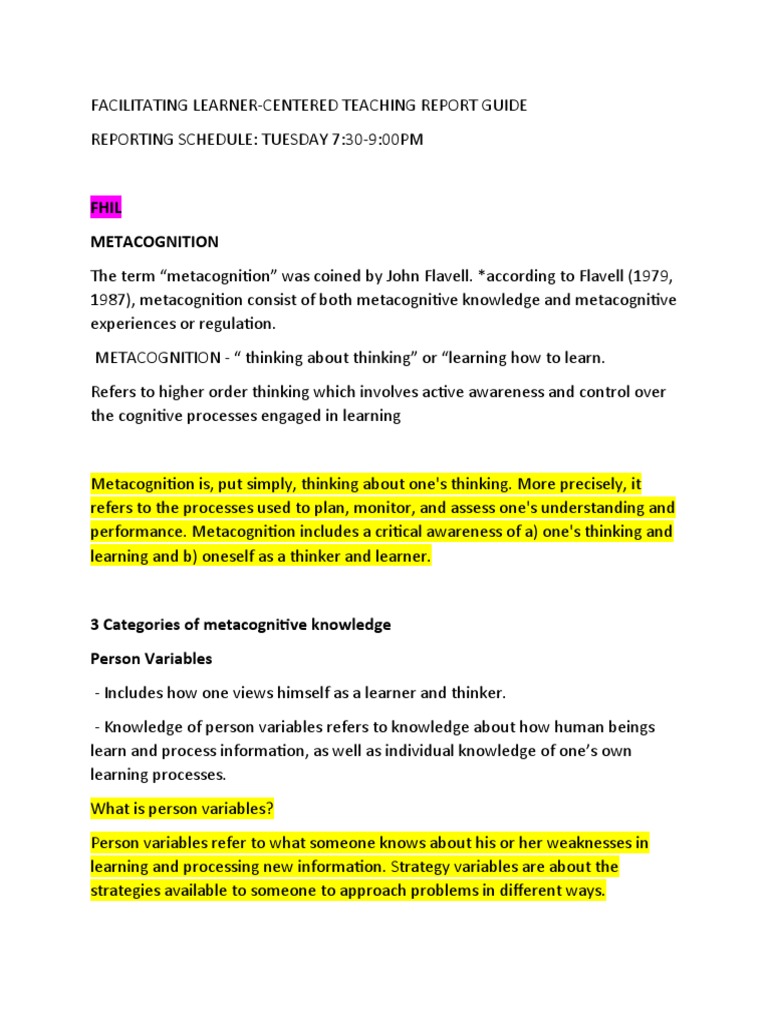 Metacognition in Learner-Centered Teaching | PDF | Learning | Metacognition