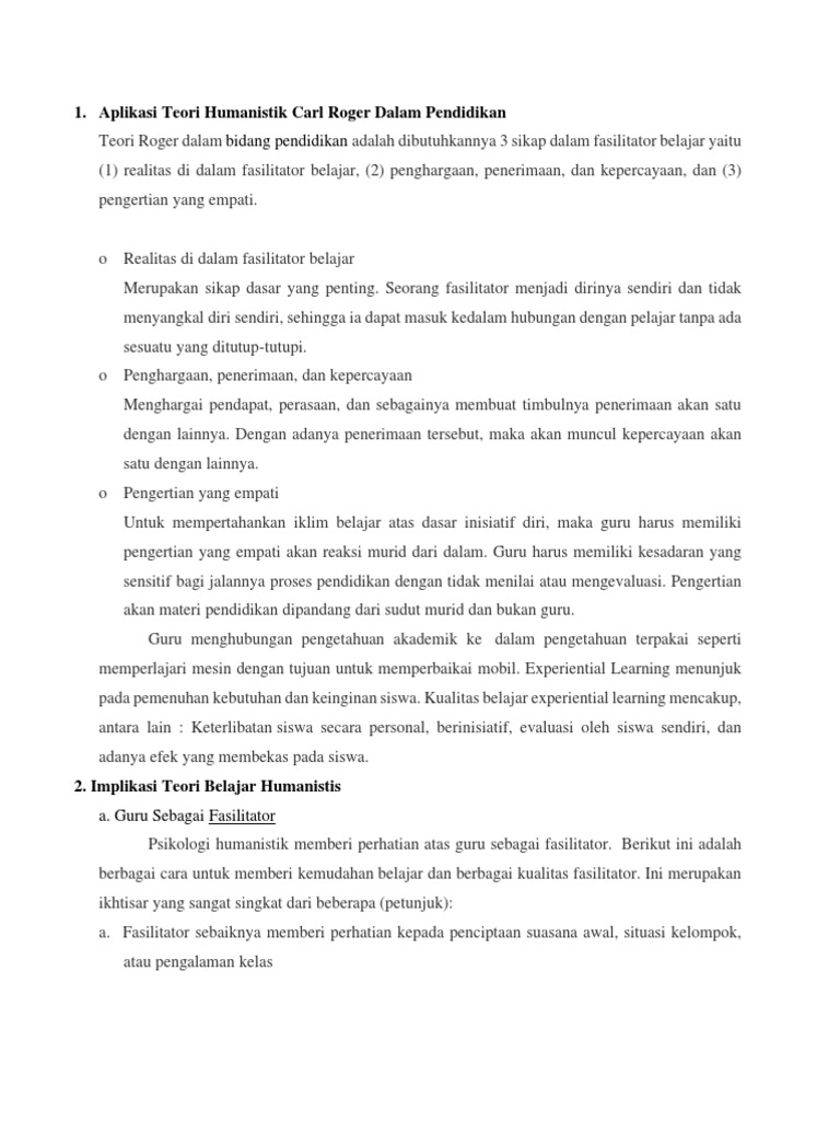 Aplikasi Teori Humanistik Carl Rogers | PDF