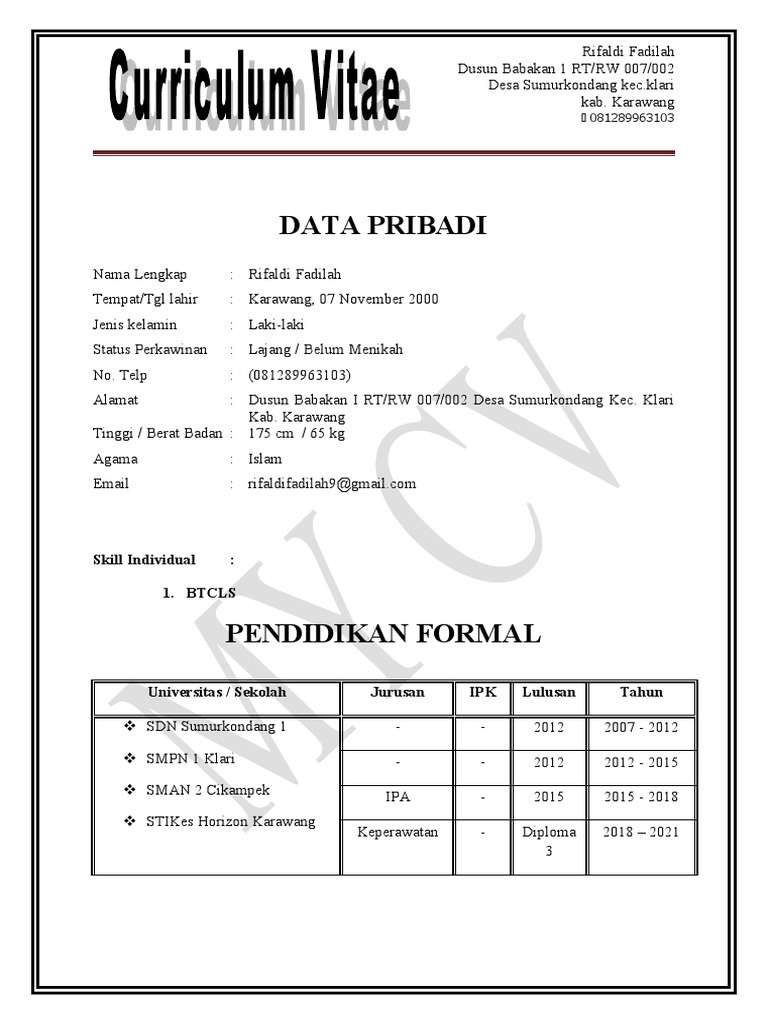 CV Rifaldi Fadilah | PDF