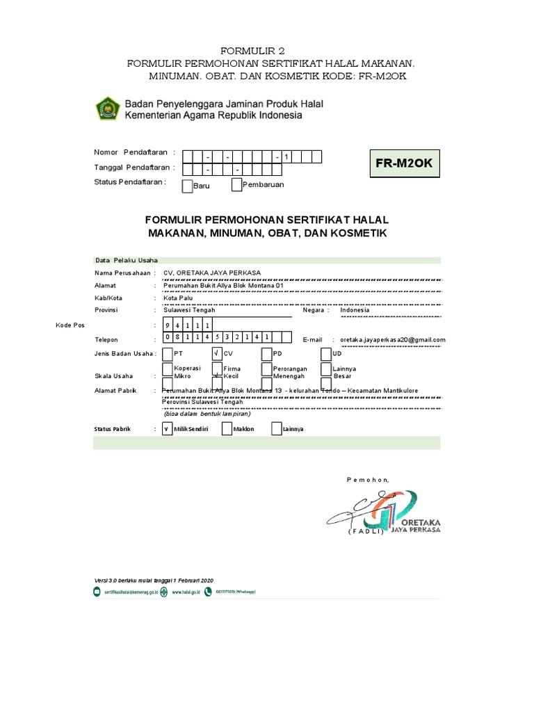 Formulir Pendaftaran Halal | PDF