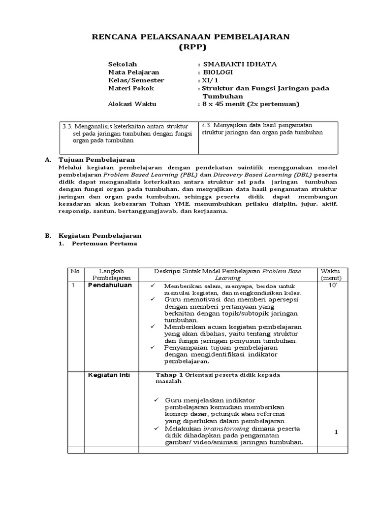 RPP Jaringan Tumbuhan | PDF