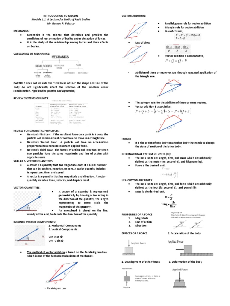 Introduction To Mec101 | PDF | Euclidean Vector | Force
