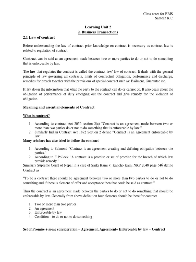 Unit 2 Contract and Its Elements | Download Free PDF | Offer And Acceptance | Government