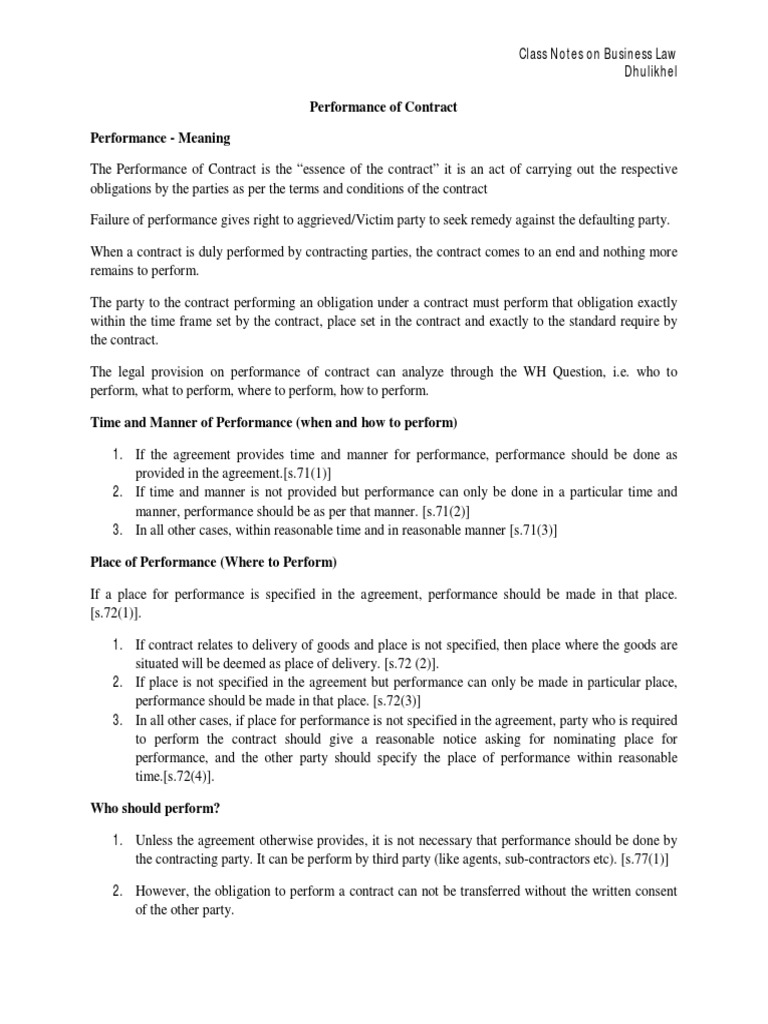 Unit 2 Performance Discharge of Contract | PDF | Law Of Obligations ...