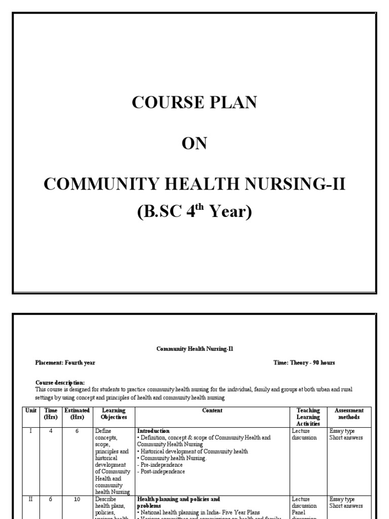 Course Plan On Community Health Nursing 4th Year | PDF | Nursing ...