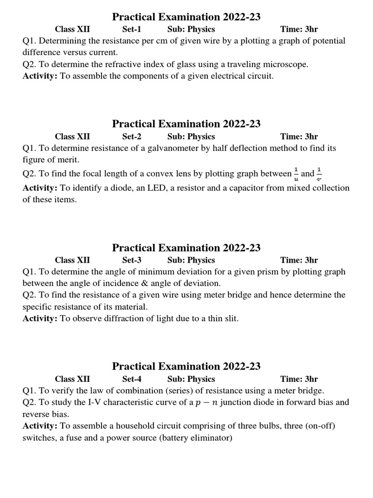 Physics Practical Examination 2023 | PDF
