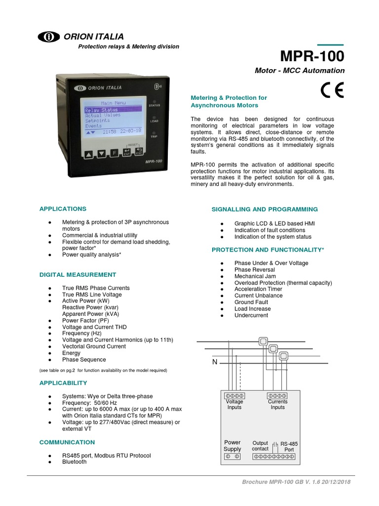 MPR-100: Asynchronous Motor Protection | PDF | Physical Quantities ...