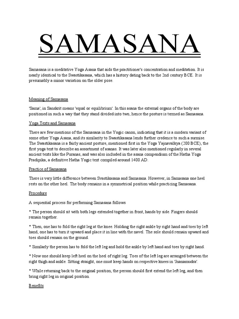 SAMASANA | PDF | Hatha Yoga | Asana