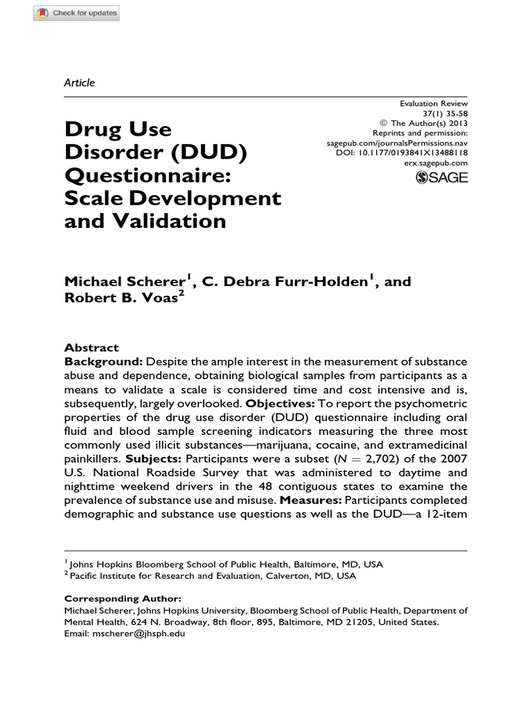 Drug Use Disorder (DUD) Questionnaire: Scale Development and Validation | Download Free PDF ...