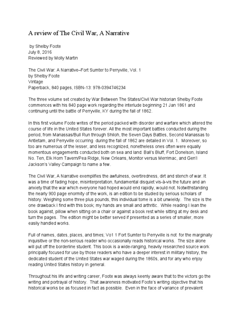 Review of Shelby Foote's Civil War Volume 1 | PDF | Internal Wars Of ...