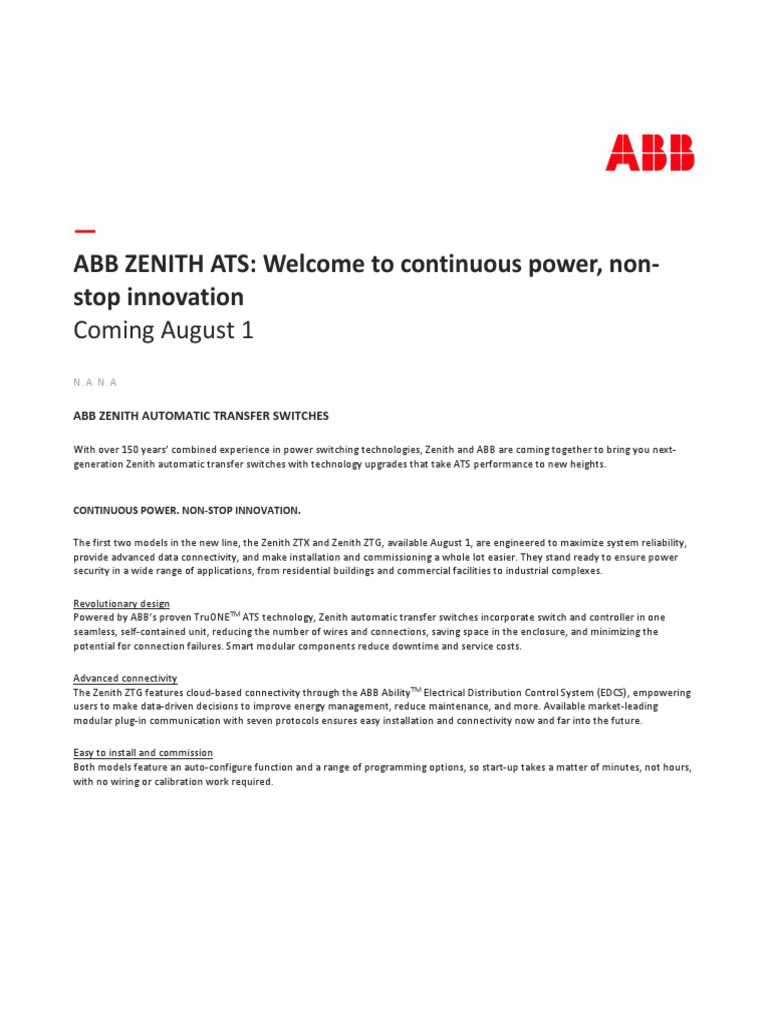 Abb Zenith Ats 1 | PDF | Reliability Engineering | Innovation