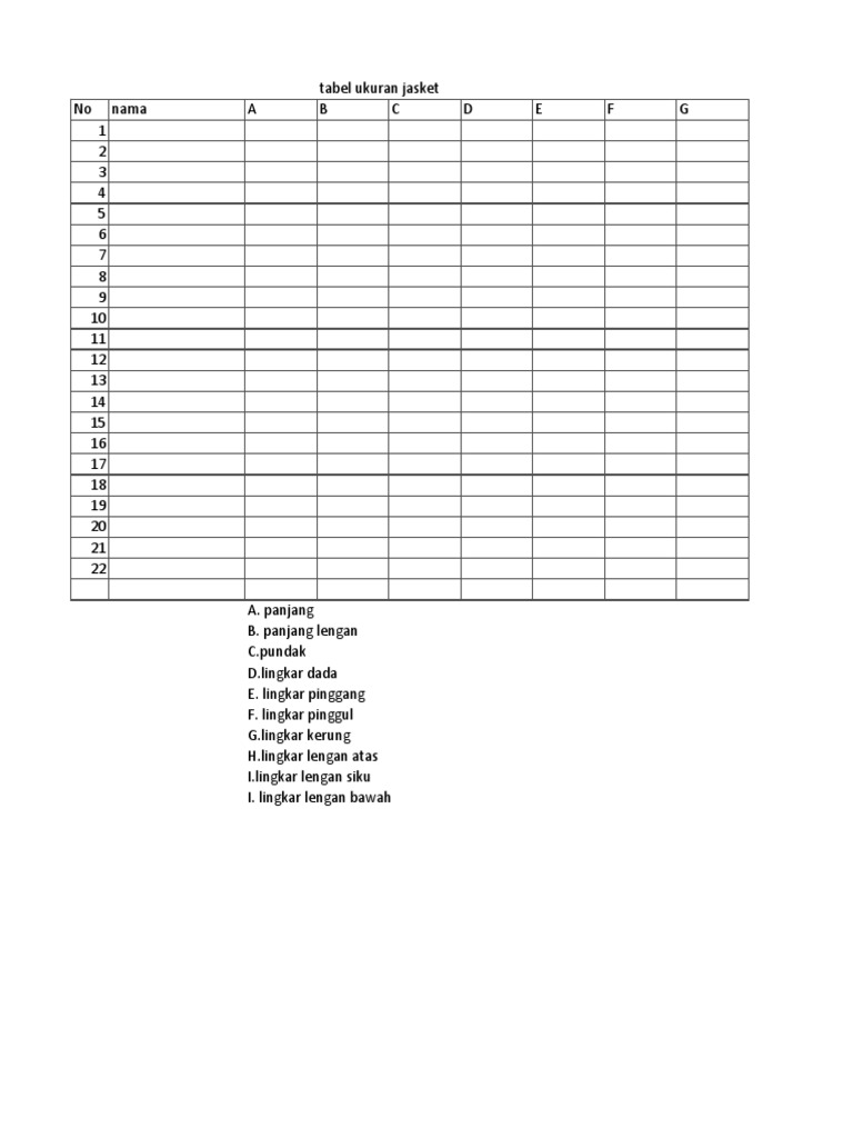 Tabel Ukuran Jas Angkatan | PDF