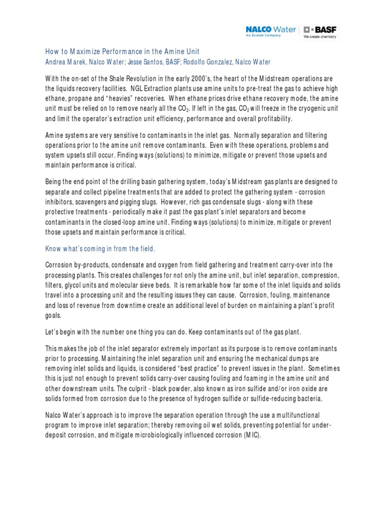 How To Maximize Performance in The Amine Unit 2019 | PDF | Natural Gas ...