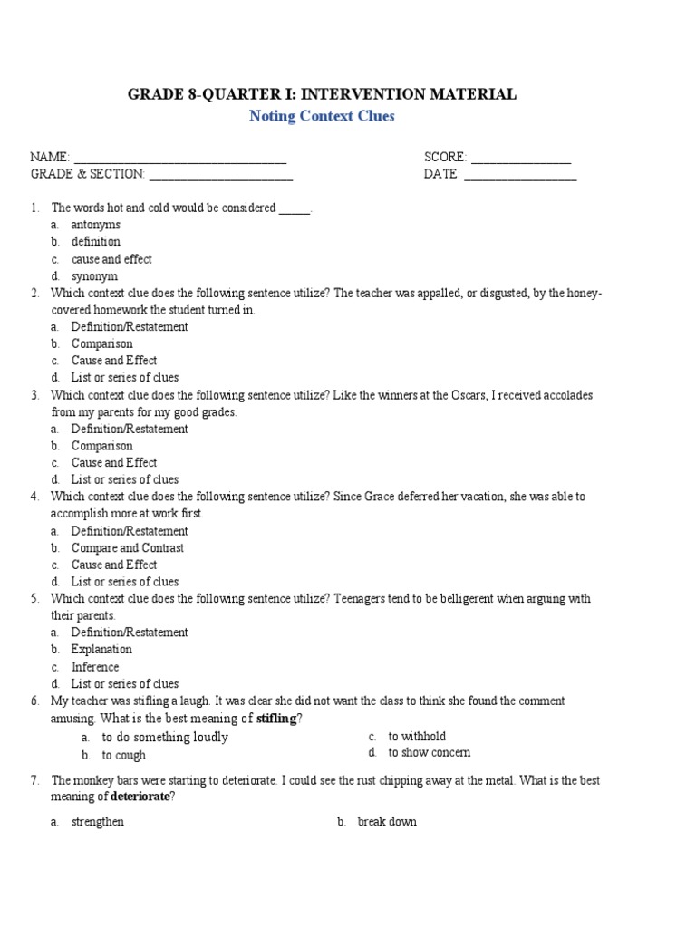 Grade 8 1ST Quarter Intervention Material | PDF