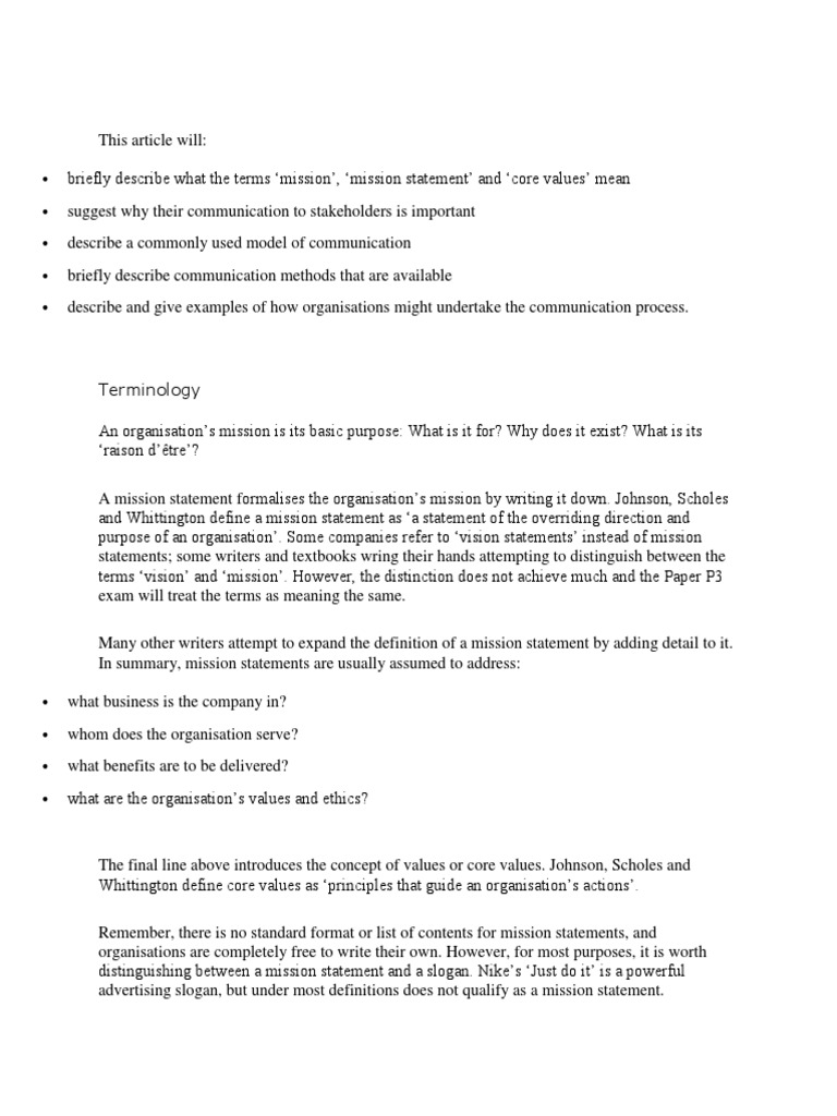 Communicating Core Values and Mission.... | PDF | Communication ...