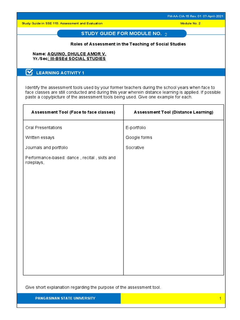 SG 2 SSE 115 Activity 2 | PDF | Educational Assessment | Teaching