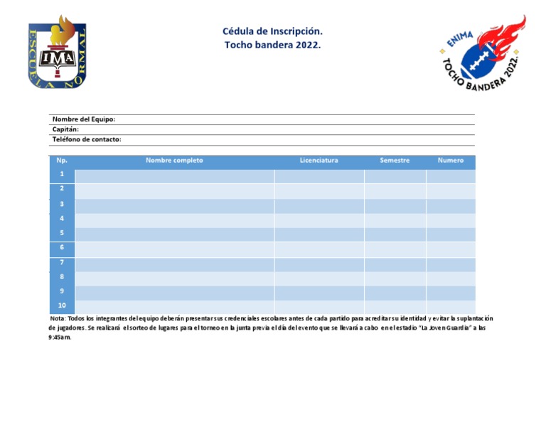 Inscripción Tocho Bandera 2022 | PDF