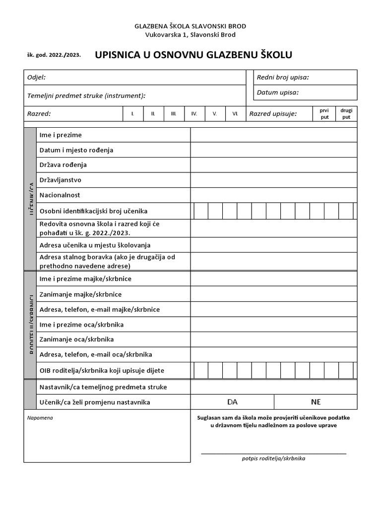 2022.-Upisnica OGŠ | PDF