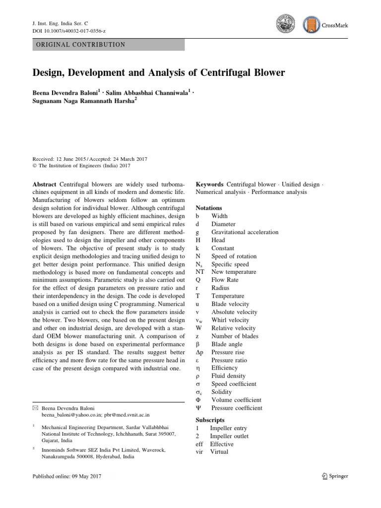 Centrifugal Blower Design Methodologies | PDF | Fluid Dynamics ...