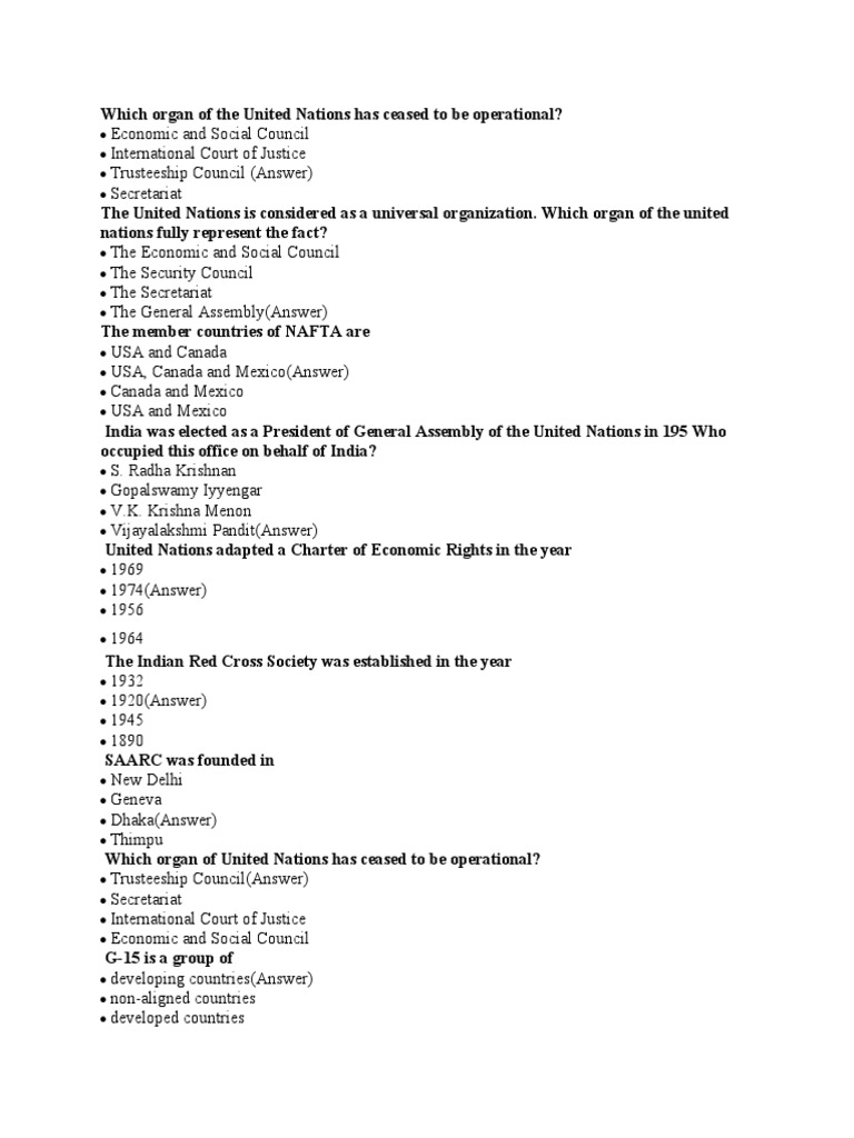 UN Organs and Member Countries Quiz | PDF | United Nations ...