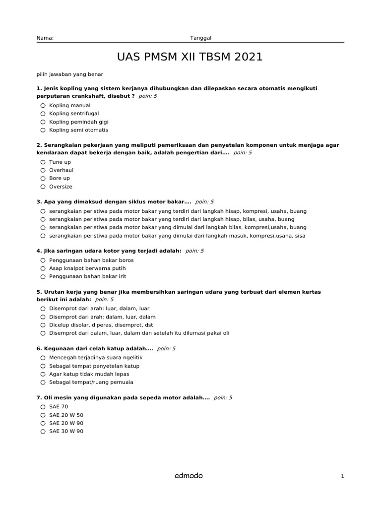 Uas PMSM Xii TBSM 2021 | PDF