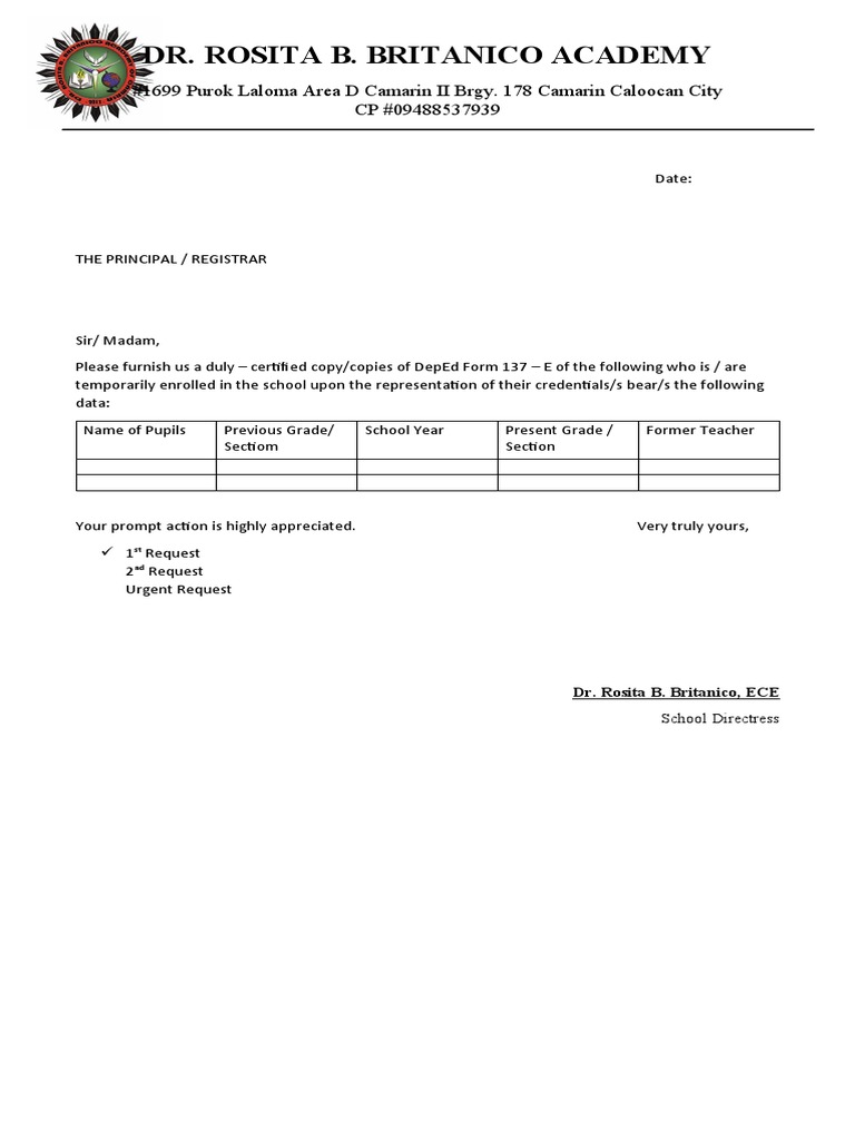 Request Form 137 | PDF