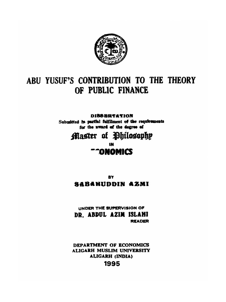 Abu Yusuf's Contributions to the Theory of Public Finance: An Analysis ...