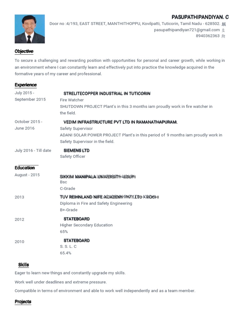 CV - Pasupathi Pandiyan | PDF