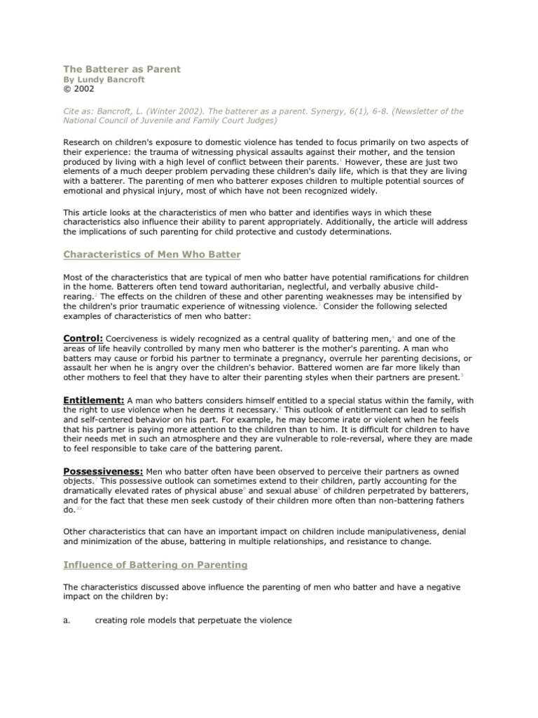 The Batterer As Parent | PDF | Domestic Violence | Violence