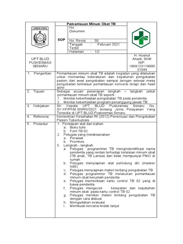 Sop Pemantauan Minum Obat Tb Pdf