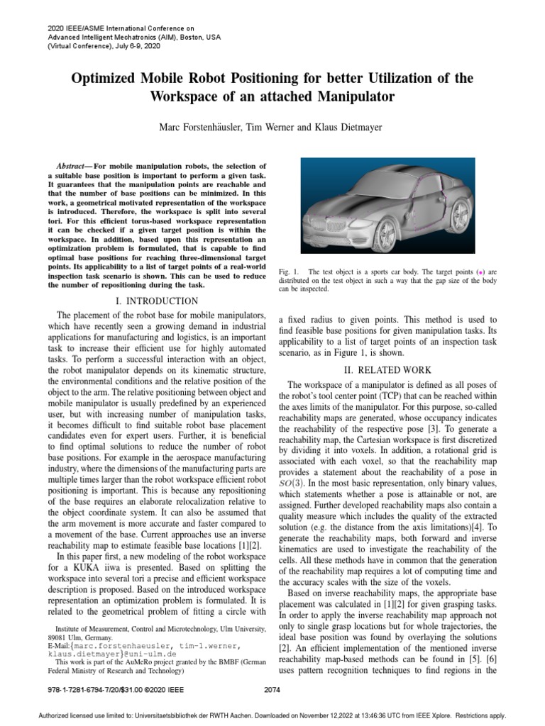 Optimized Mobile Robot Positioning For Better Utilization Of The Workspace Of An Attached