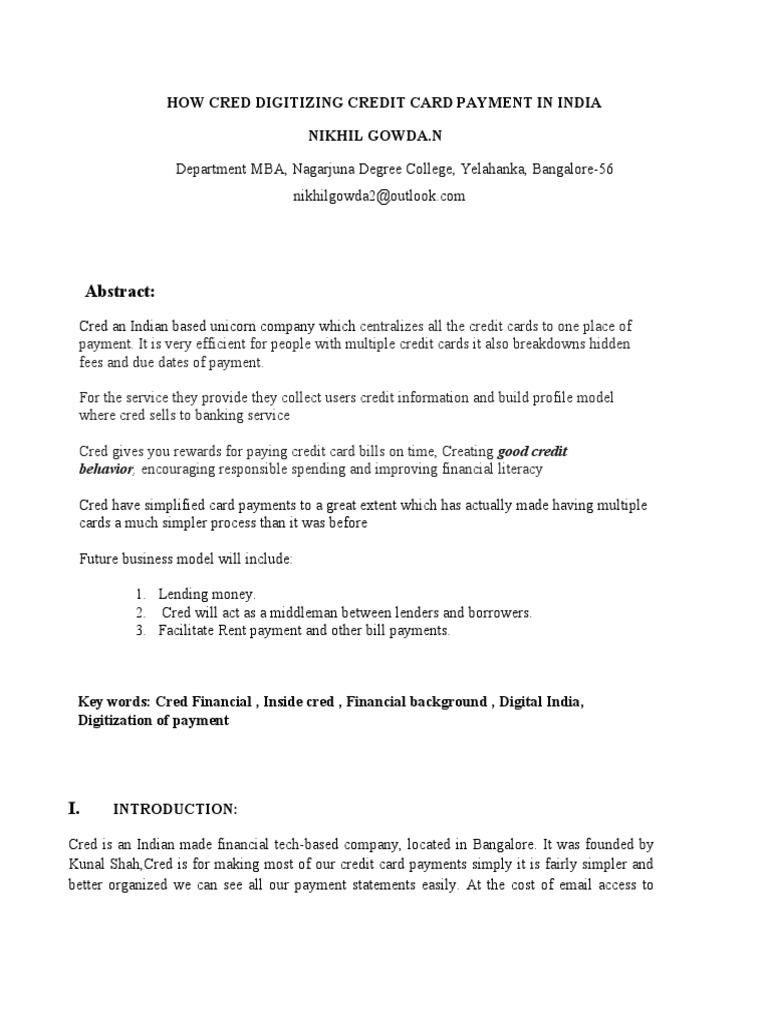 CRED DIGITIZING CREDIT CARD PAYMENT IN INDIA | PDF | Credit Card | Credit