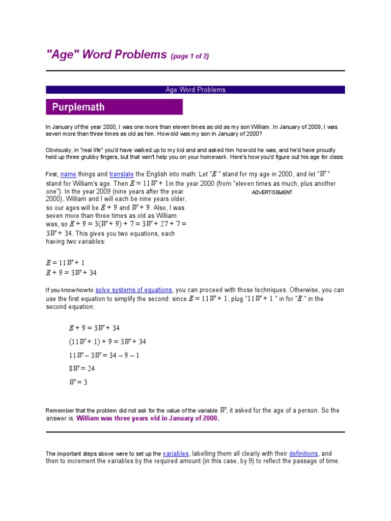 Age Problems | PDF | Equations | Mathematics