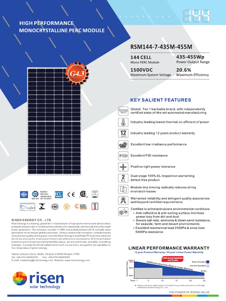 Panel Risen Energy 455W RSM144-7-455M | PDF