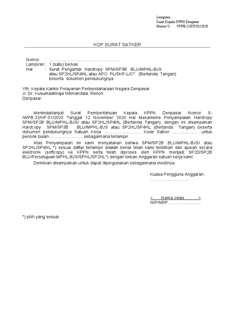 Format Surat Pengantar Hardcopy SPM | PDF