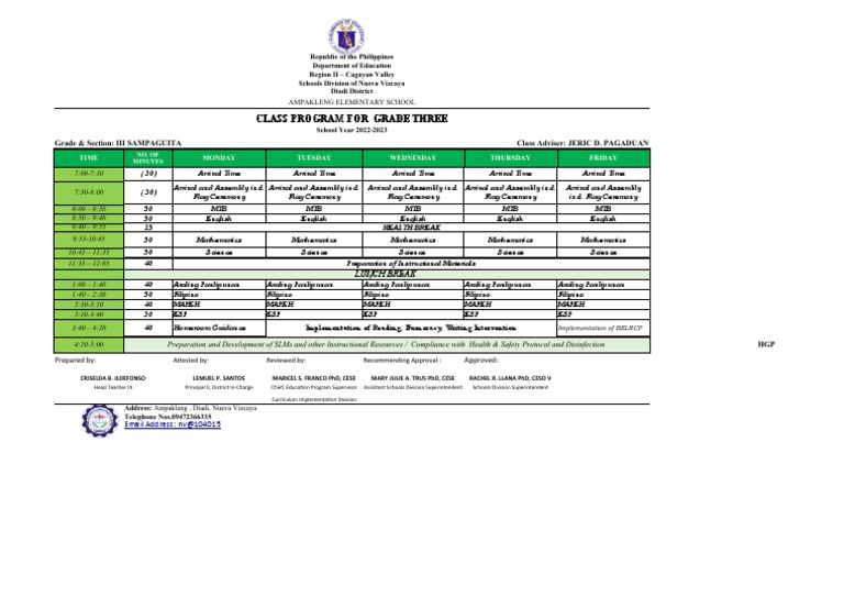 Class Program Grade 3 | PDF