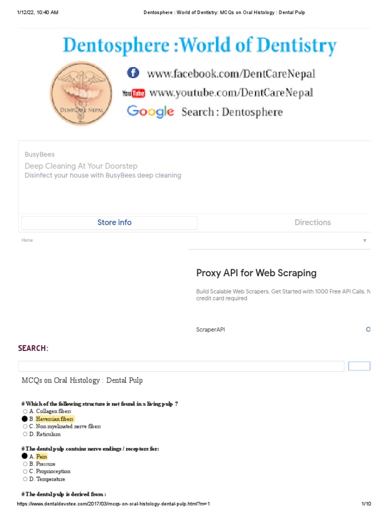 MCQs On Oral Histology - Dental Pulp - 1-5 | PDF | Dentistry Branches ...