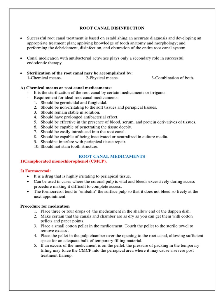 Root Canal Disinfection Pdf Medical Specialties Chemistry