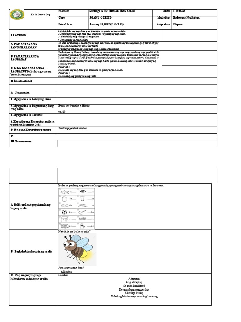 OBSERVATION COT1 FILIPINO Cobico | PDF