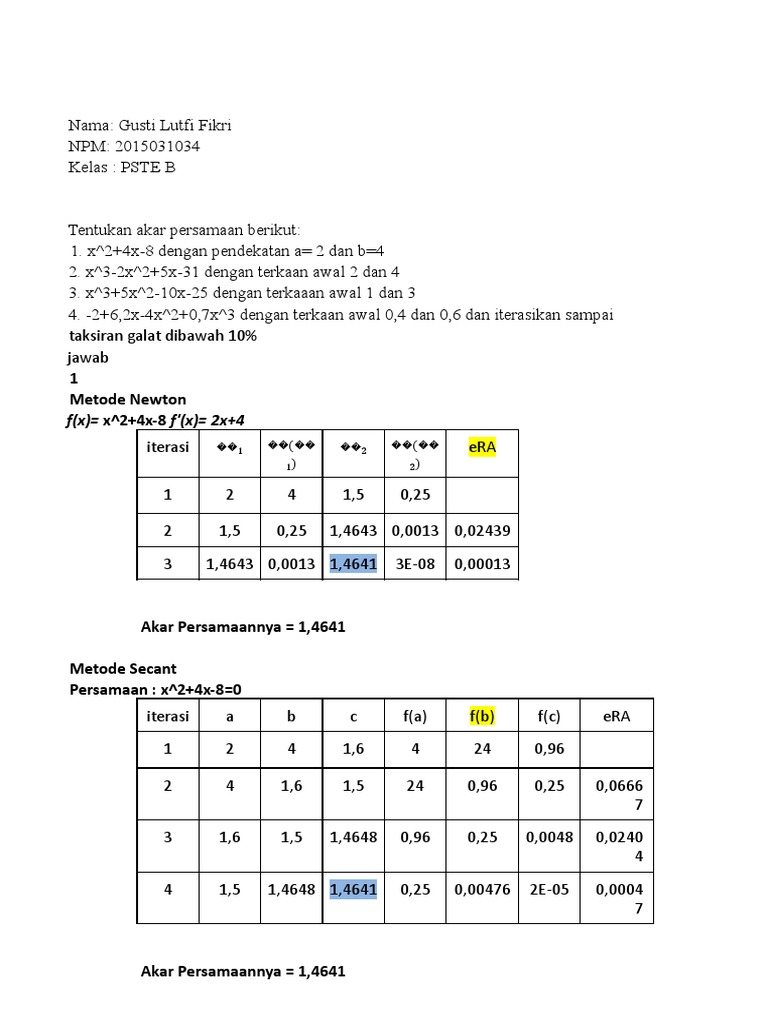 Tugas 3 MetNum - B - Gusti Lutfi Fikri - 2015031049 | PDF