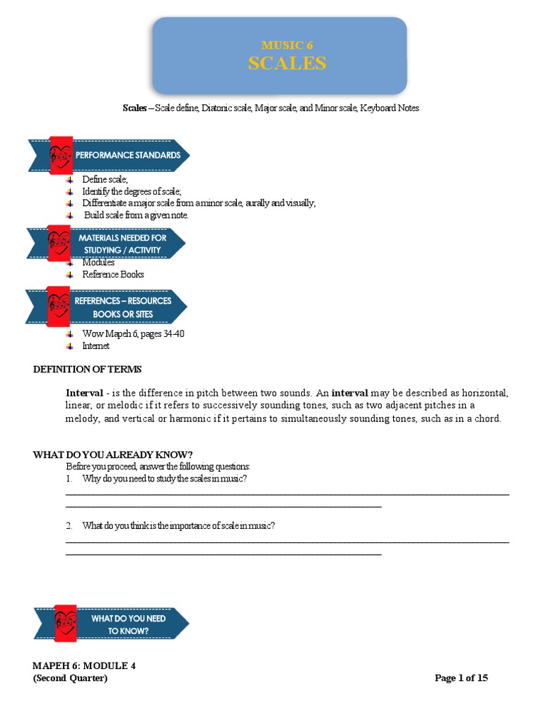 MAPEH 6 Module 4 | PDF | Scale (Music) | Interval (Music)