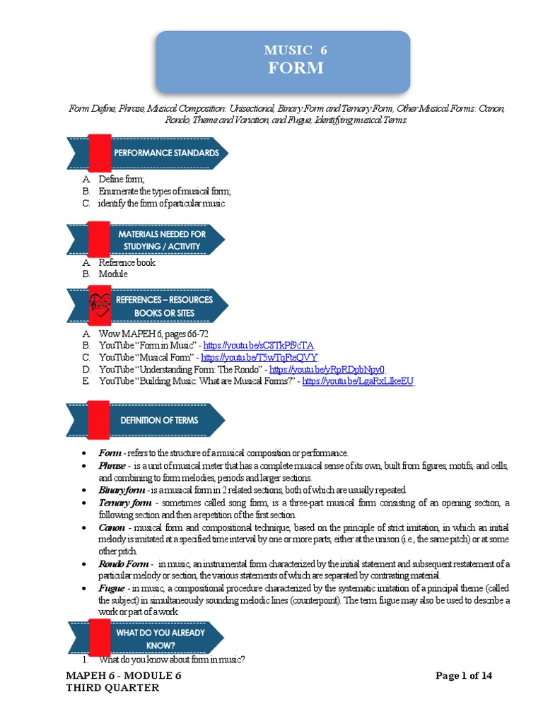 Mapeh 6 Module 6 | PDF | Musical Forms | Diarrhea