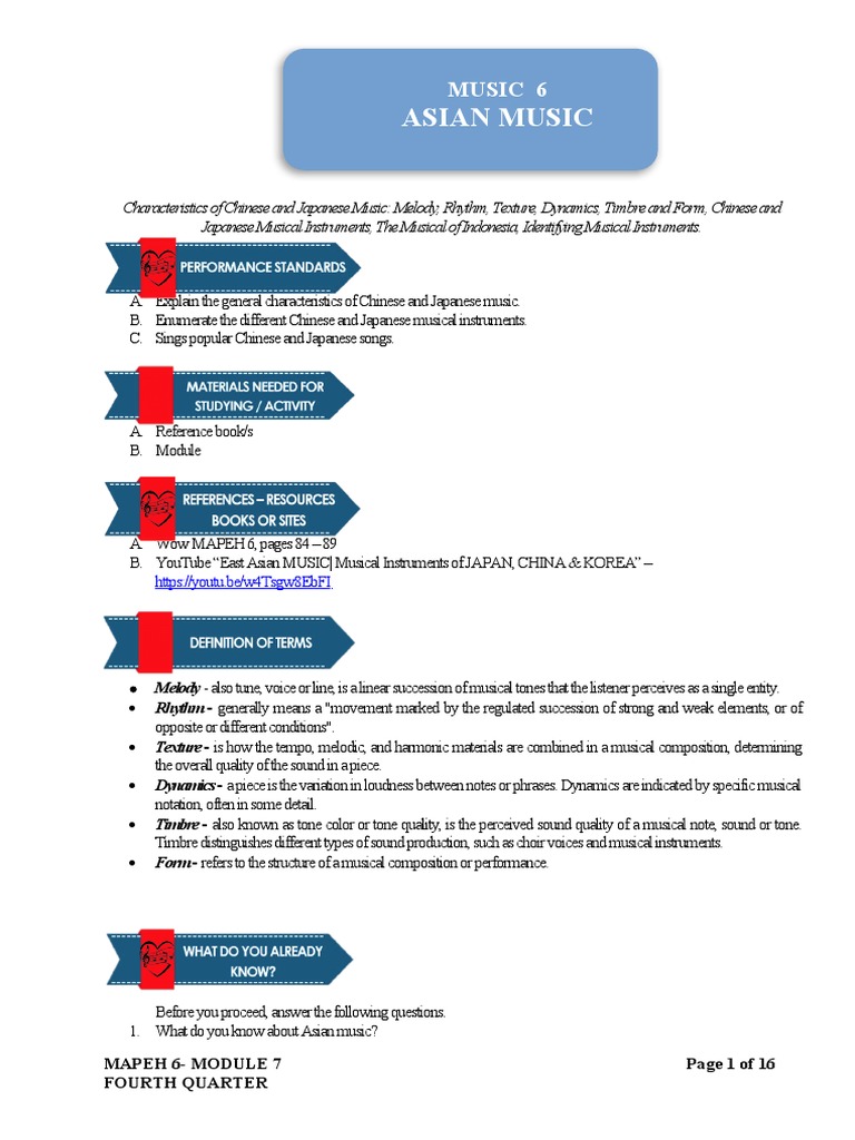 Mapeh 6 Module 7 | PDF | Musical Instruments