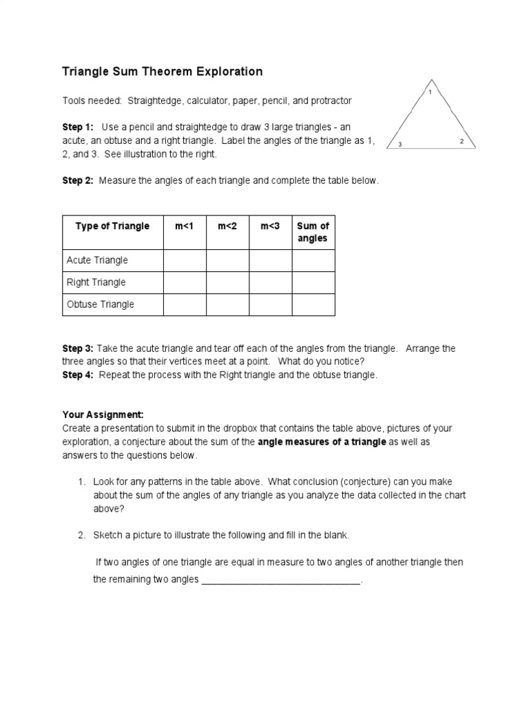 Triangle Sum Theorem-1 Exploration | PDF